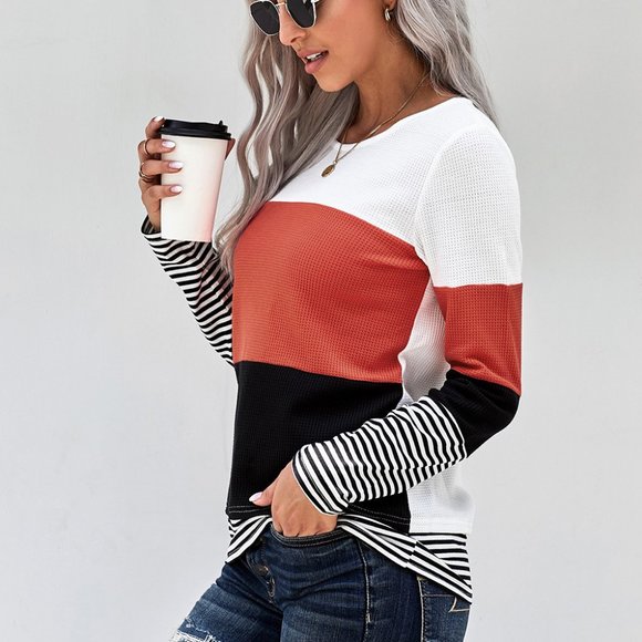 Tops | Stylish Colorblock Stripes Long Sleeve Tshirt | Poshmark
